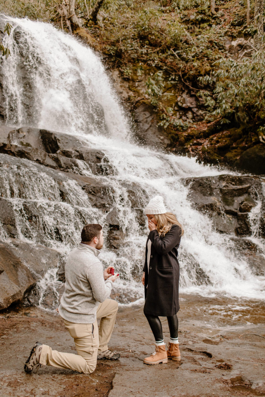 Waterfall Proposal in the Smoky Mountains - Claire Hunt Photography